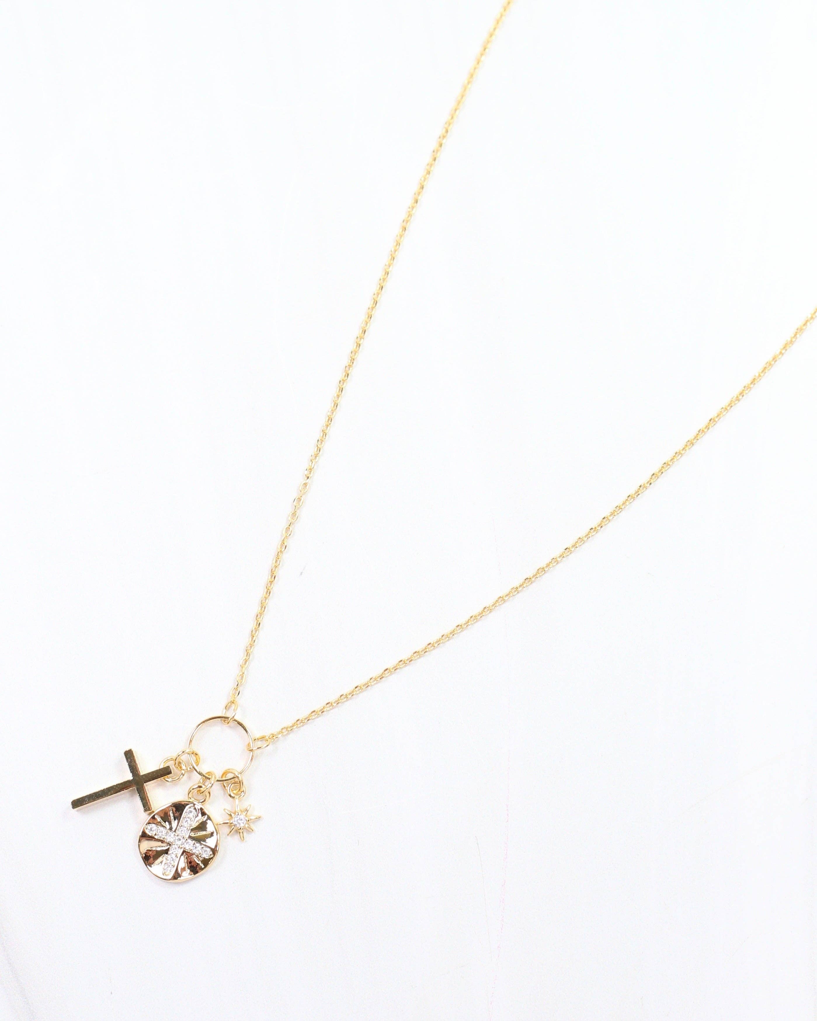Natalie Cross Charm Necklace Gold – Denim & Design