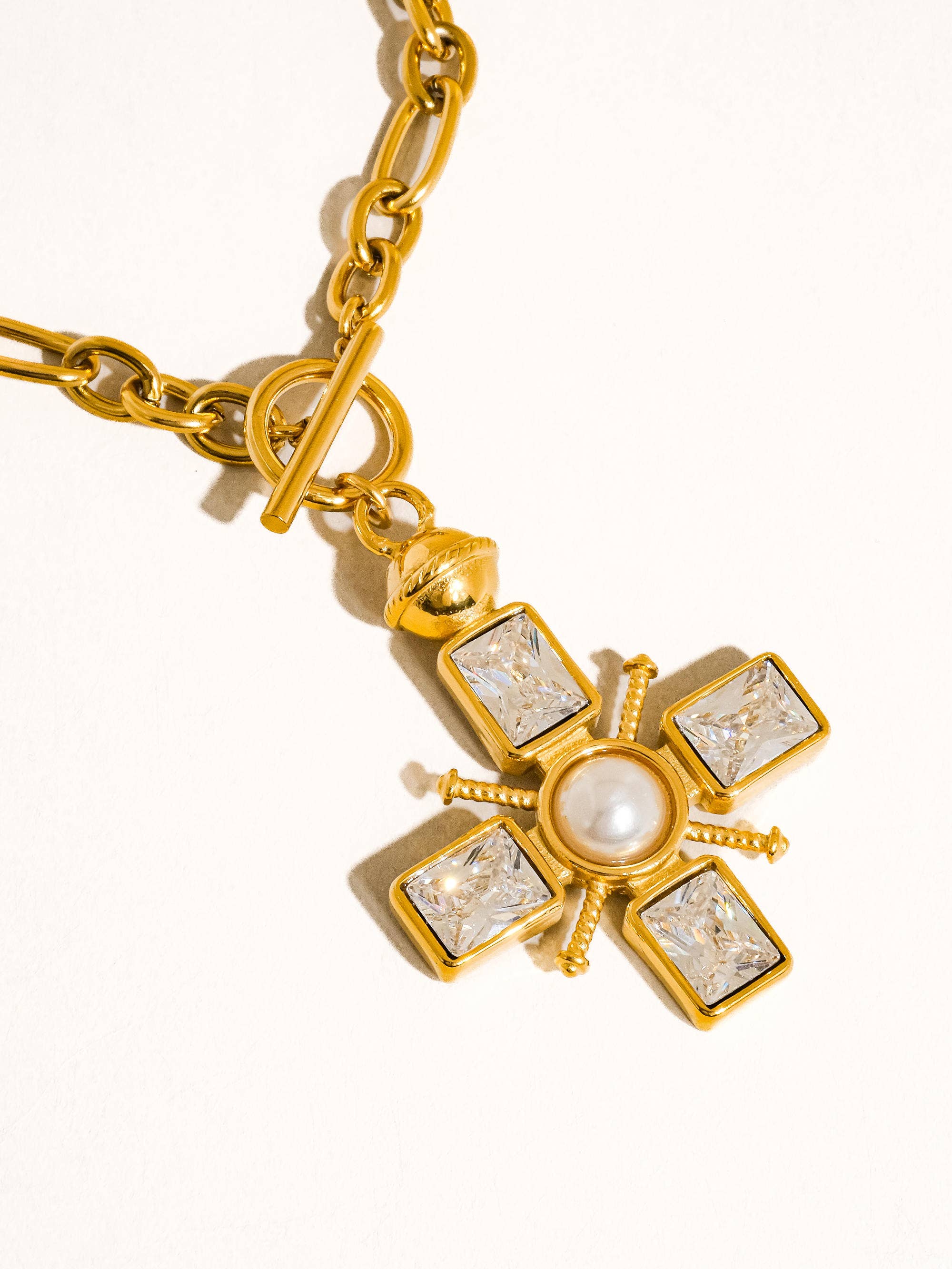 Patrice Pearl Cross Necklace 18K Gold | Statement Christian Necklace ...